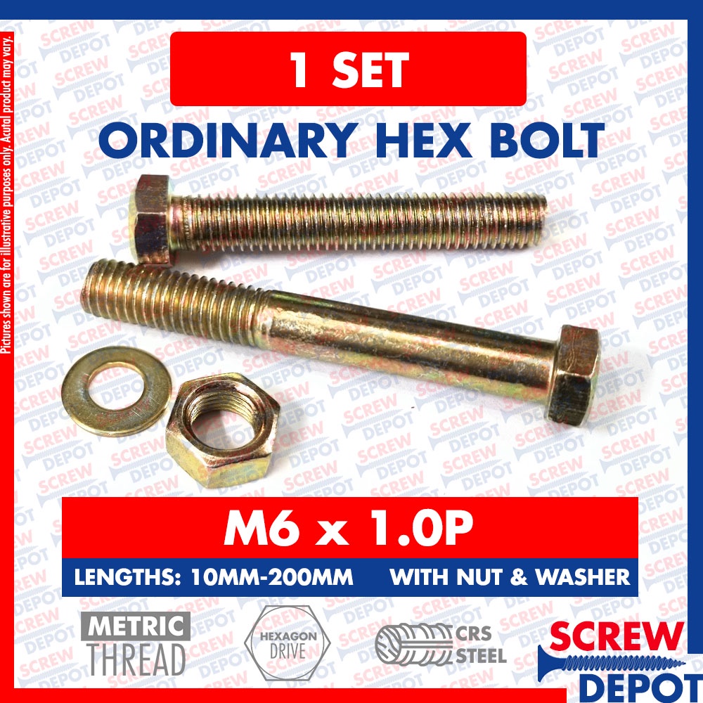 1SET ( M6 ) 6mm Plated Hex Bolt / Ordinary Hexagonal Bolt / Yellow BH ...