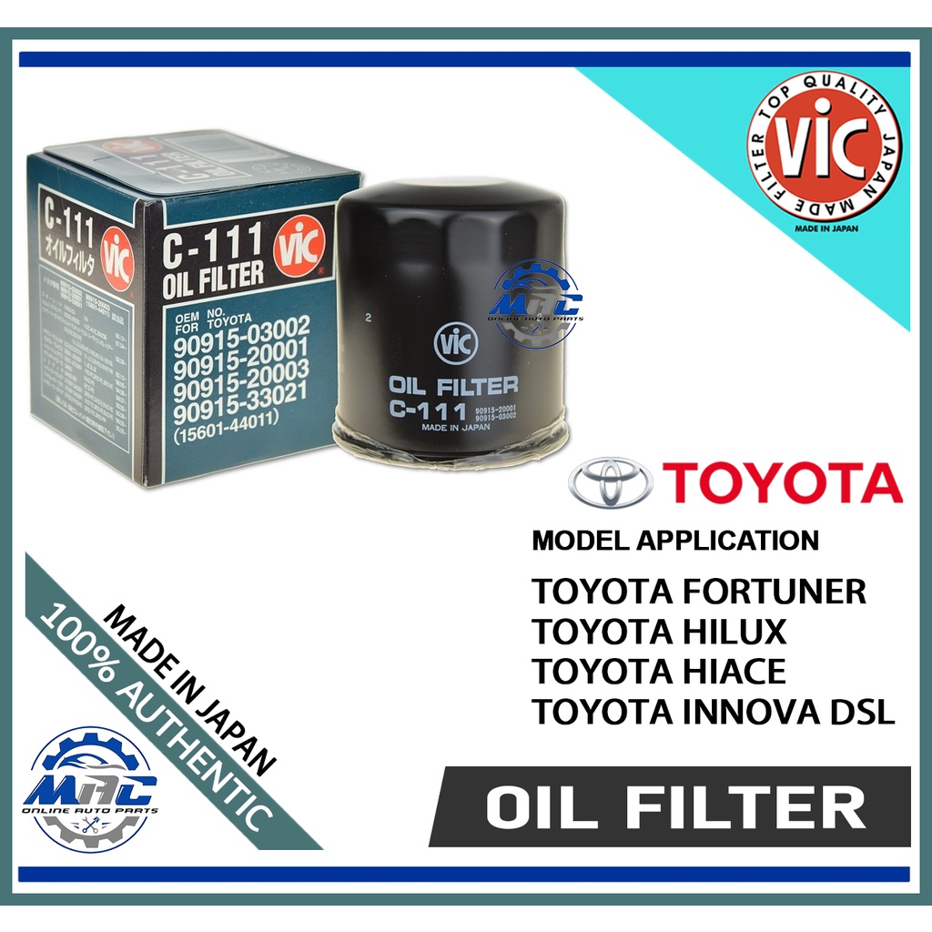 VIC C111 OIL FILTER for TOYOTA FORTUNER , HILUX , HIACE , INNOVA DSL | Shopee Philippines