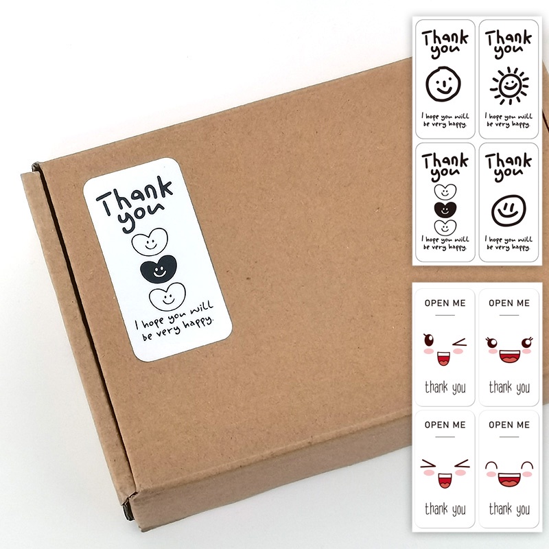 100 Pcs/Pack 3*6 Cm Cute Smiley Face Emoji Thank You Stickers Gift ...