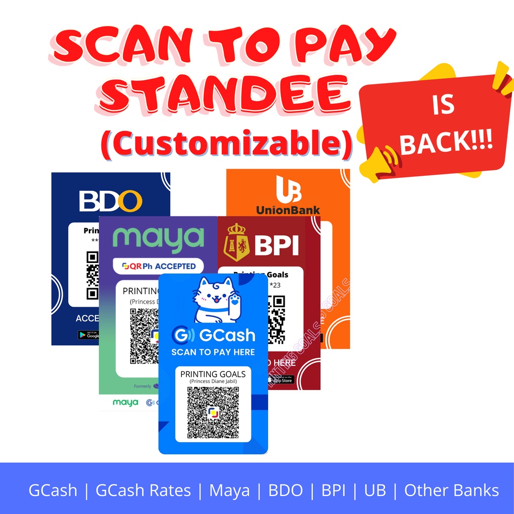 GCASH | BANKS | MAYA | QR STANDEE | Scan to pay | Signage | Sintra ...