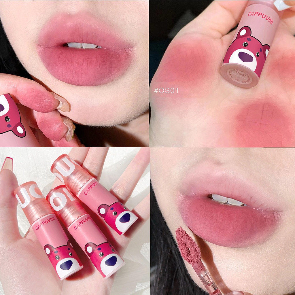 Cappuvini Three piece suit pink bear lip mud matte lip glaze velvet appears white | Shopee ...