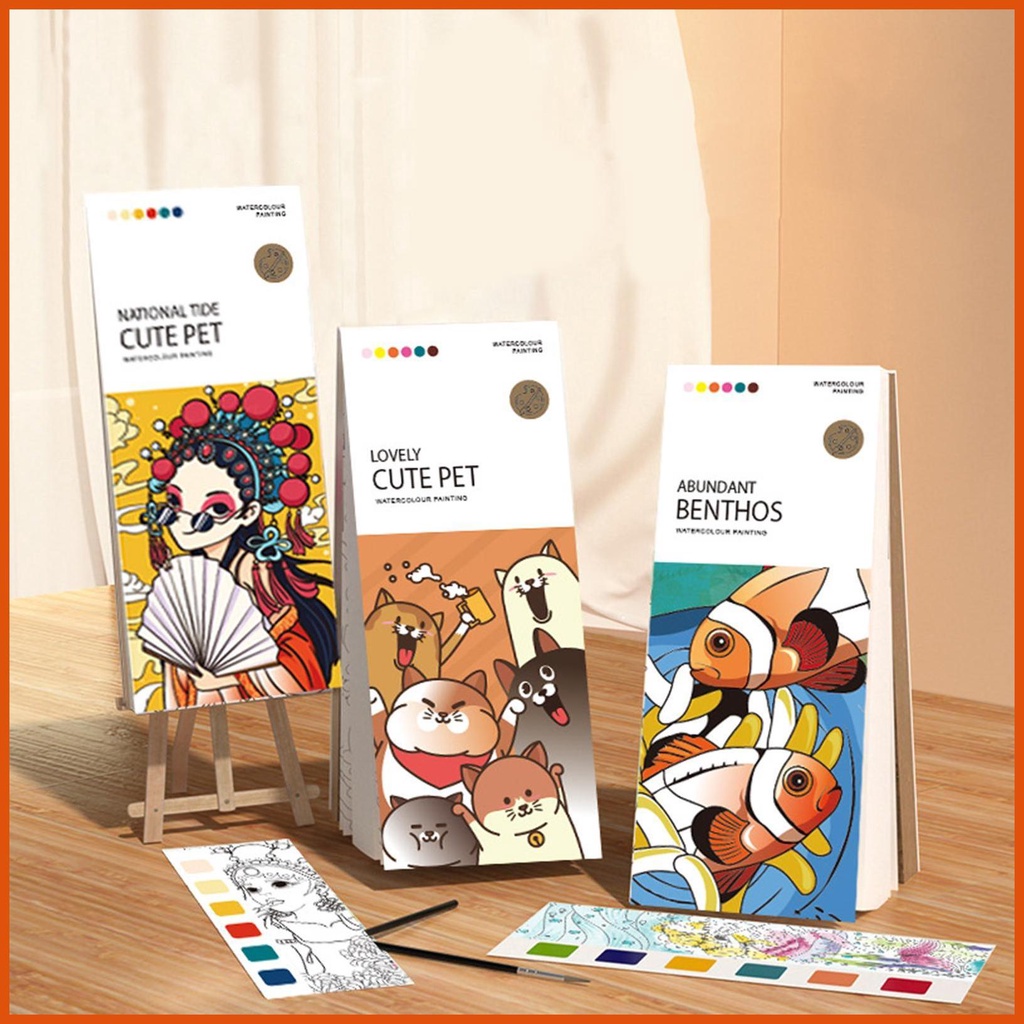 Toddlers Watercolor Books Small Painting Book Set with Paintbrush ...