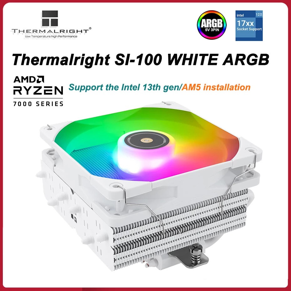 Thermalright SI-100 White ARGB 6 Heat Pipe CPU Cooler 100mm Push Down ...