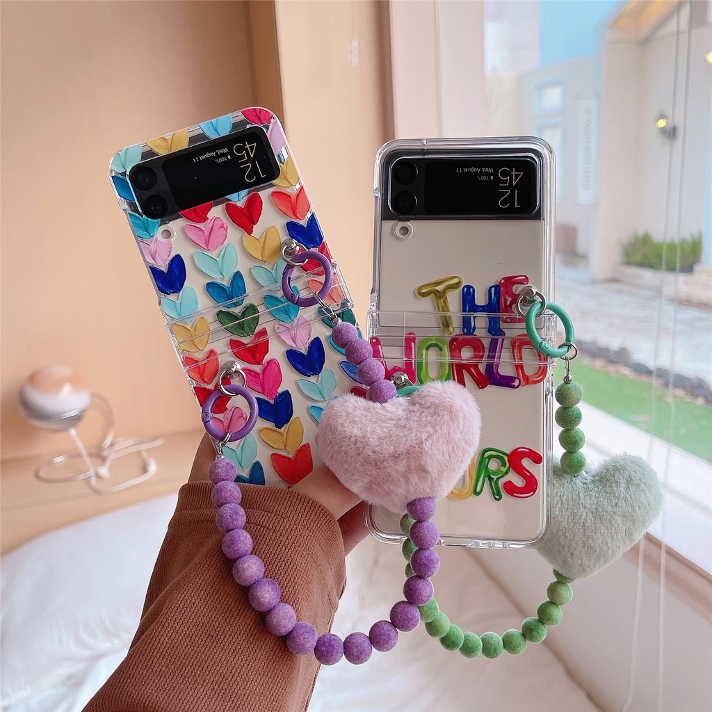 Z Flip 3 4 5G Oil Painting Sweet Heart Wordart Phone Case with Strap ...