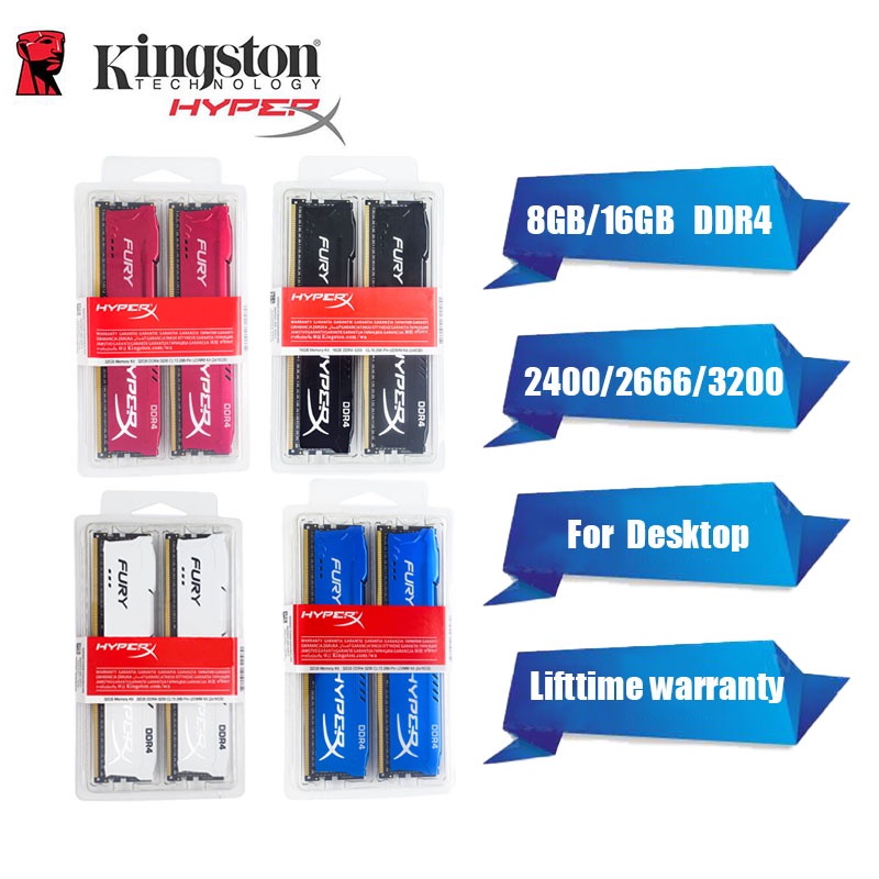 2pcs Kingston Hyperx Fury 8GB/16GB Desktop Memory RAM DDR4 DIMM 2400 ...