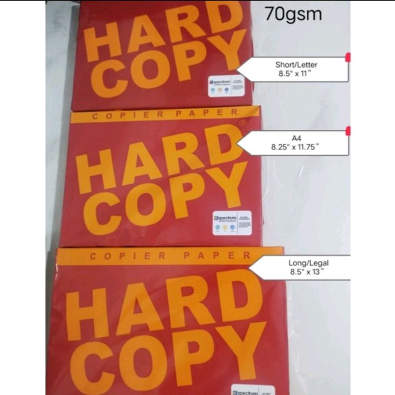HARD COPY Bond Paper, Bright White 70gsm,Long/A4/Short per Ream or ...