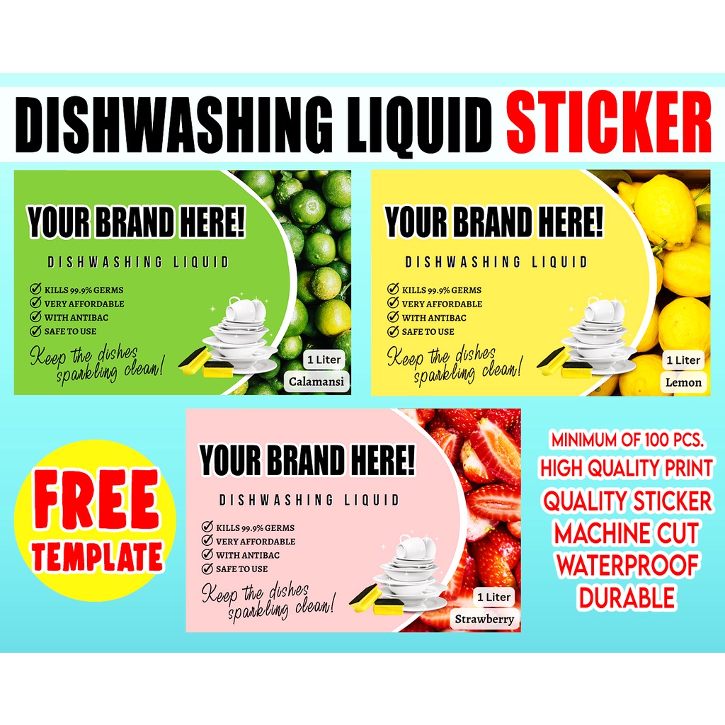 DISHWASHING LIQUID STICKER LABEL | HIGH QUALITY PRINT | 100 pcs ...