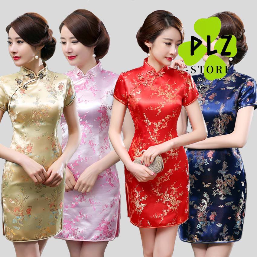 Cheongsam Dress Short Sleeve Cheongsam Large Size Women's Dragon ...