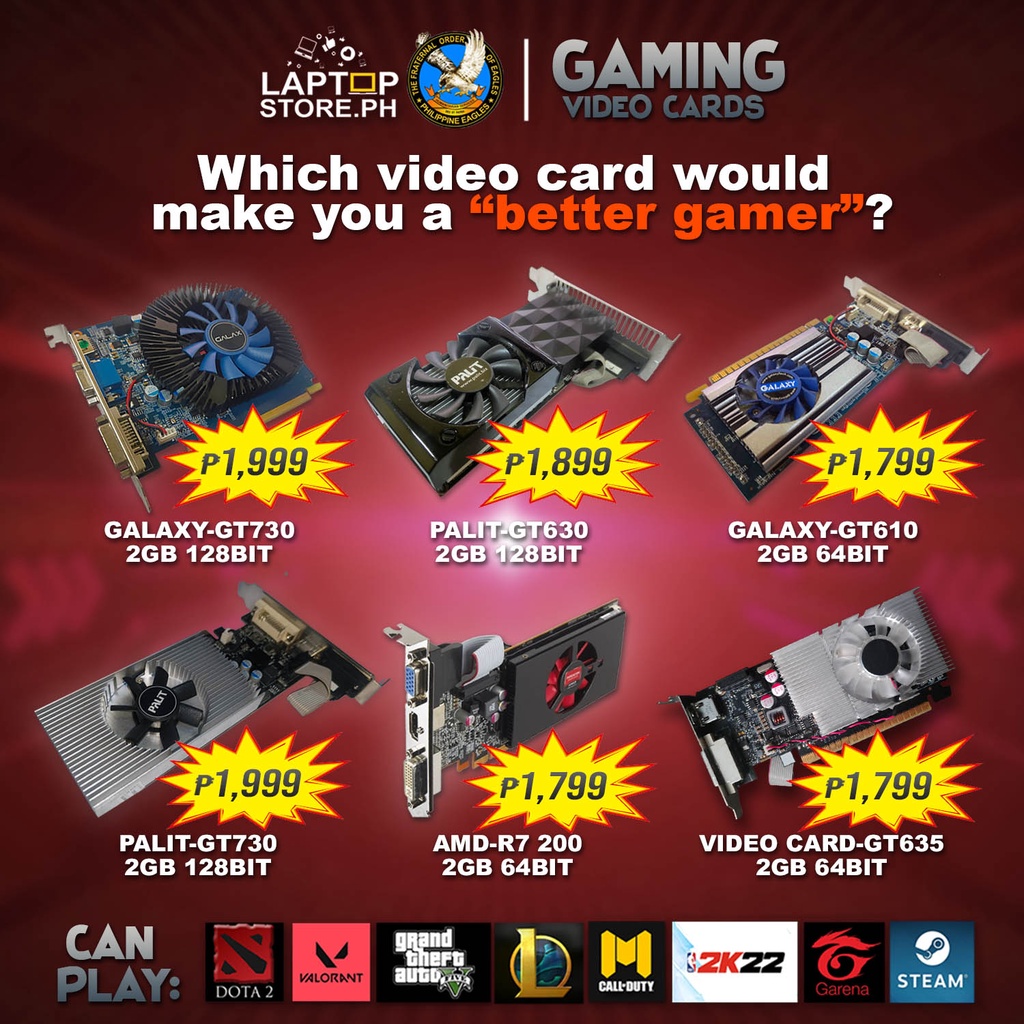 GAMING VIDEO CARD 2GB 64 BIT 2GB 128BIT ASSORTED BRANDS Shopee