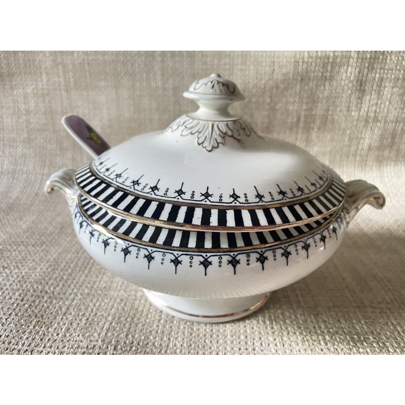 Small Soup Tureen in Black and White Design in Gold Lining Made in ...