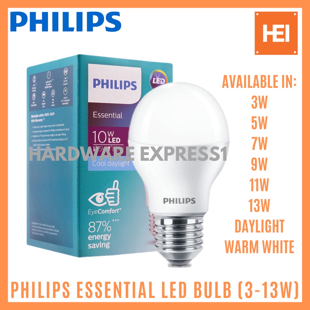 PHILIPS Essential LED Light Bulb Daylight / Warm White E27 ( 3 - 13W ...