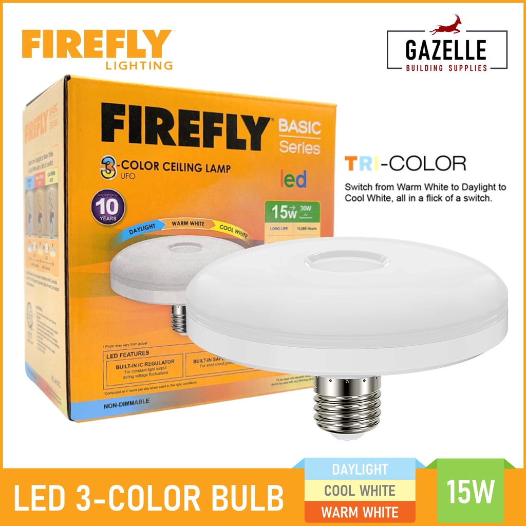 Firefly Tri Color LED UFO Ceiling Bulb 15W Watts - 3 Colors Daylight ...