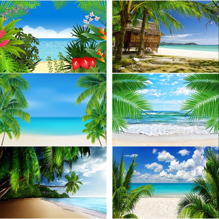 7x5ft Tropical Beach Palm Leaf Backdrop Blue Sky White Cloud ...