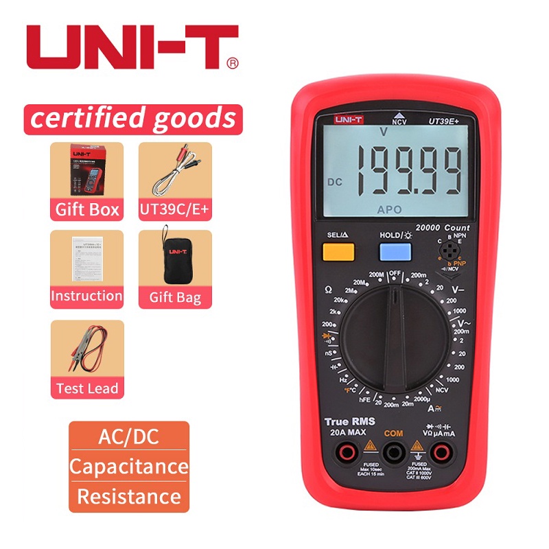 UNI-T UT39E+ AC/DC 20A 1000V Handheld Digital Multimeter Auto Range ...
