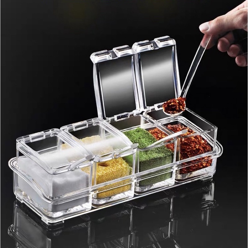 Kitchen Spice Jar 4 Compartments Seasoning Combination Set Separate ...