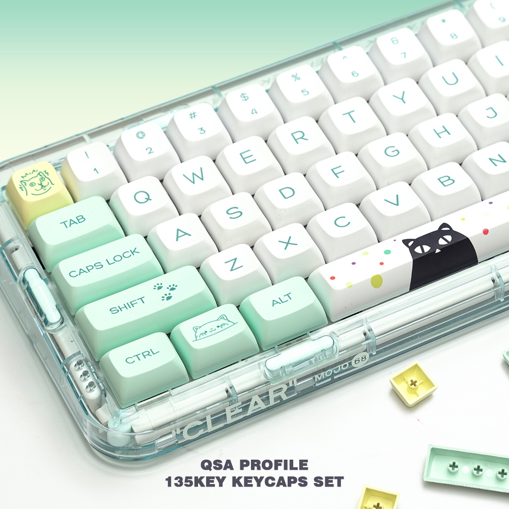 QSA Profile Strange Cat Keycaps Set 135Keys Compatible Gateron Cherry ...