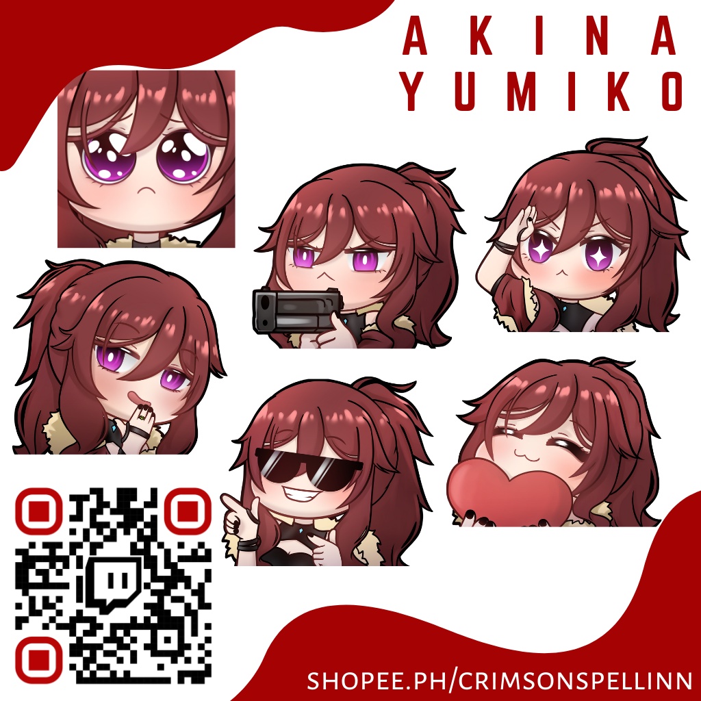 PH VTuber | Akina Yumiko Emotes | Waterproof Stickers (Original Art ...