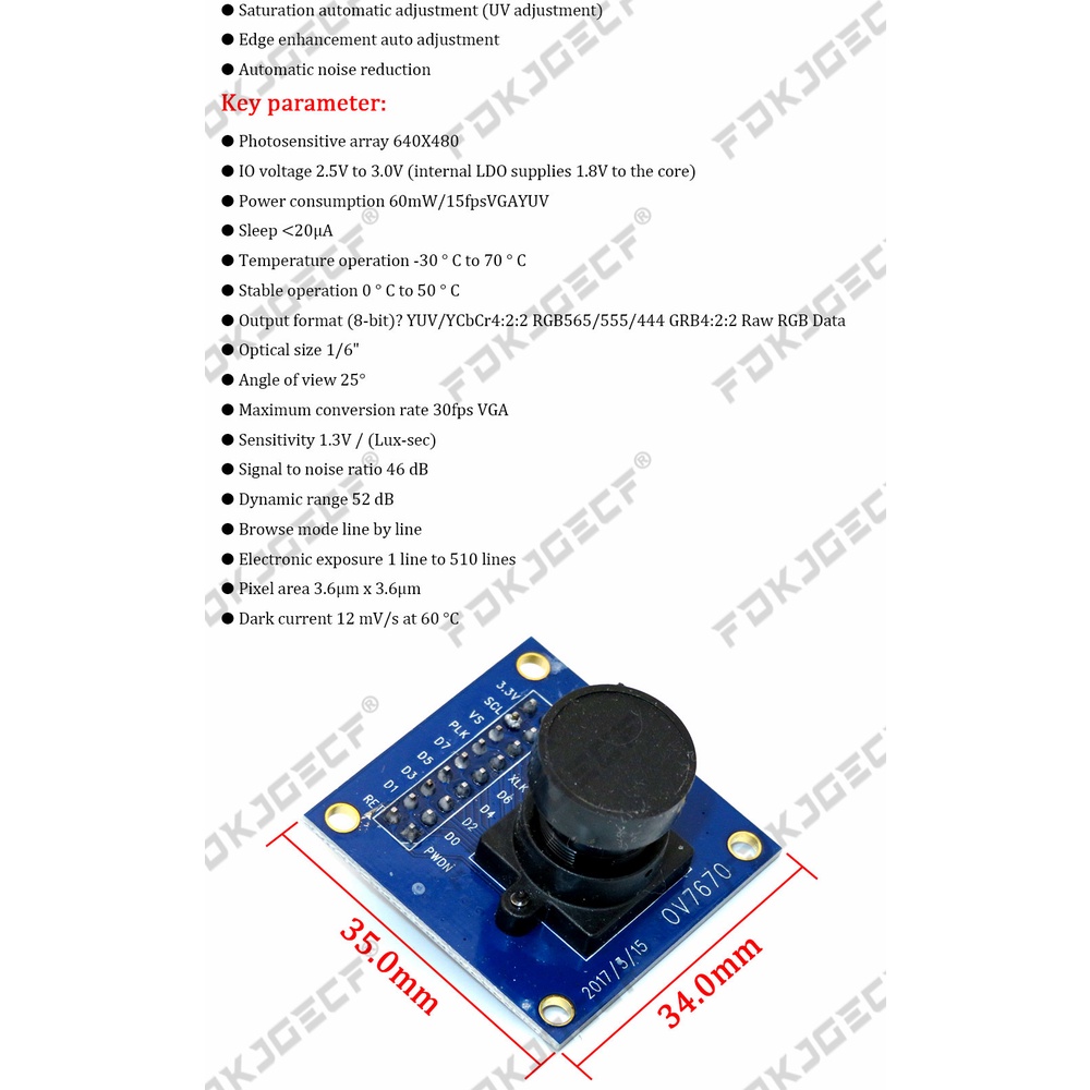 Ov7670 Camera Module Ov7670 Modulesupports Vga Cif Auto Exposure Control Display Active Size