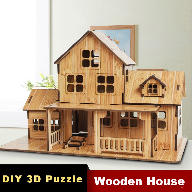 3D DIY Wooden House Puzzle Assemble Toy Hobby Collectible Display ...