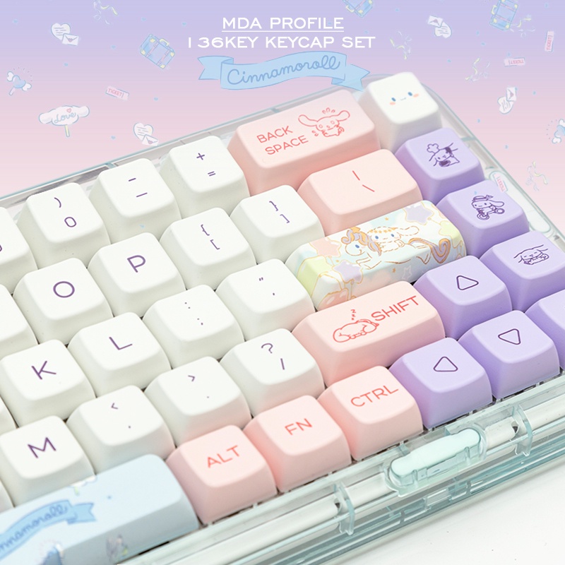 MDA Profile Cinnamerell Dog Keycap Set 136Keys PBT Compatible Gateron ...