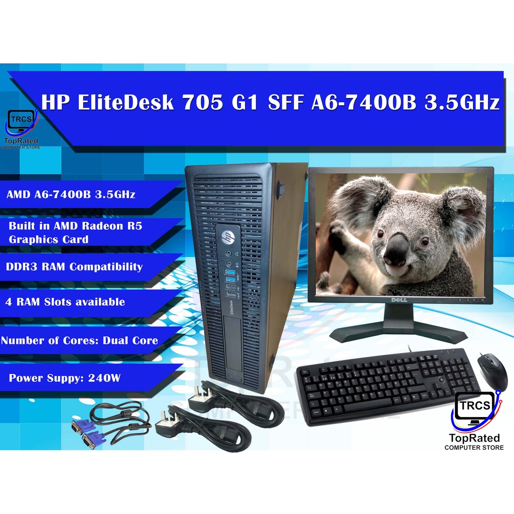 Desktop Computer Set HP EliteDesk 705 G1 SFF A6-7400B 3.5GHz 4GB / 8GB ...