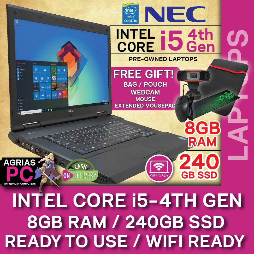 Laptop NEC Intel Core i5 4th Gen 8GB 4GB 240GB 120GB SSD 320GB HDD FREE BAG/POUCH,WEBCAM,MOUSE ...