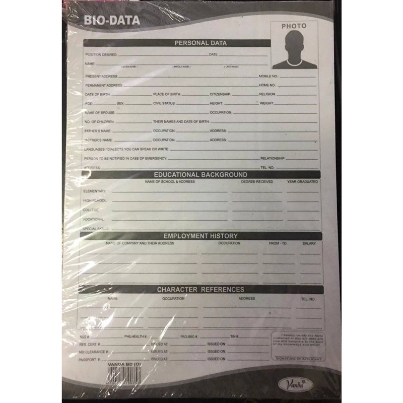 vanda Biodata High Quality Paper Sold by rem(500pcs) or 1 pad(100pcs ...
