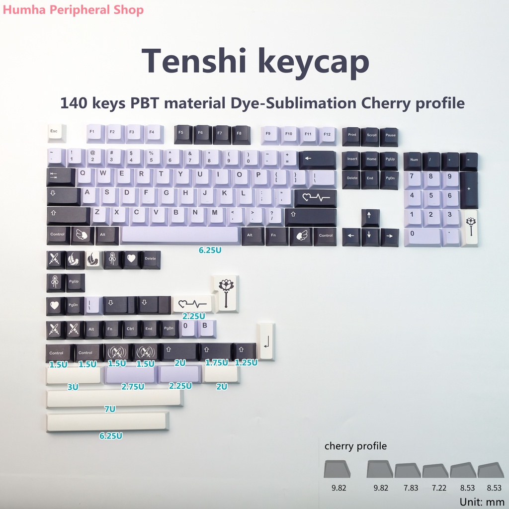 Humha Tenshi keycap 140 keys PBT material Dye-Sublimation Cherry ...