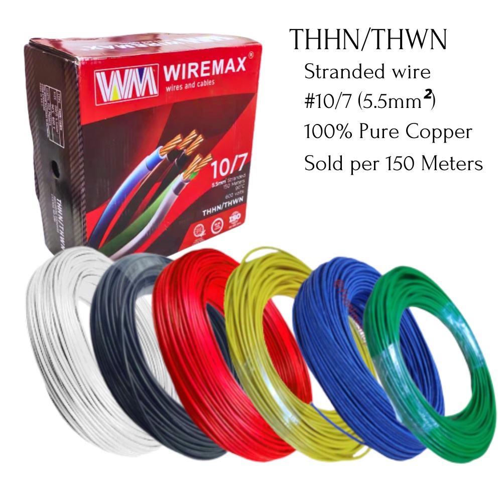 WIREMAX THHN/THWN Stranded Wire 150 METERS #10/7 (5.5mm) 100% PURE ...