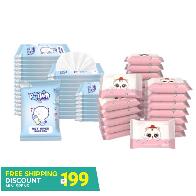 Baby Wipes 10 Pcs Per Pack 99% Water Hypoallergenic (Non-Alcohol-wet ...