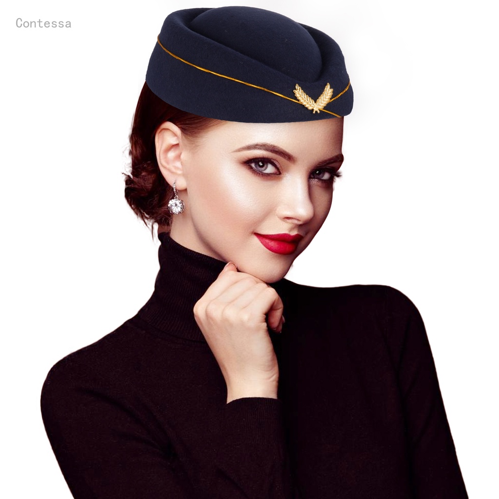 Women's Stewardess Costume Accessories Flight Attendant Hat with Air ...