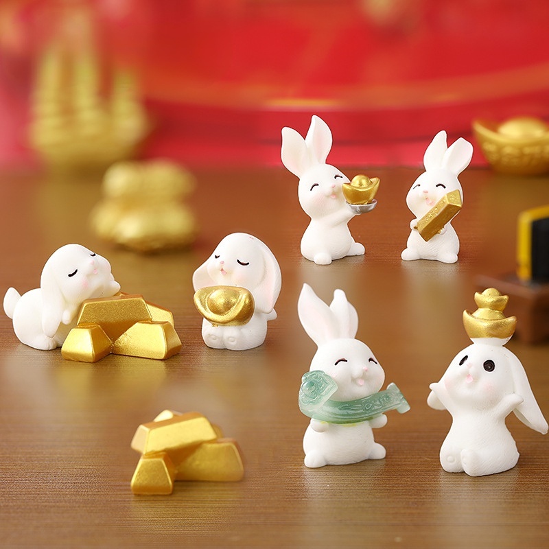 2023 Mini New Year Ingot Rabbit Ornaments Mini Simulation Rabbit Resin ...