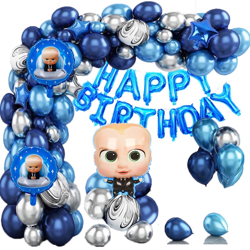 Boss Baby Balloons Theme Blue Number Foil Balloons Happy Christening ...