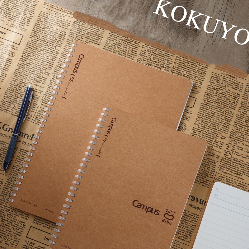 Penlab Kokuyo Soft Ring Coil Book Campus Kraft Paper Cover A5 B5 Line Grid Notebook Diary Memo ...