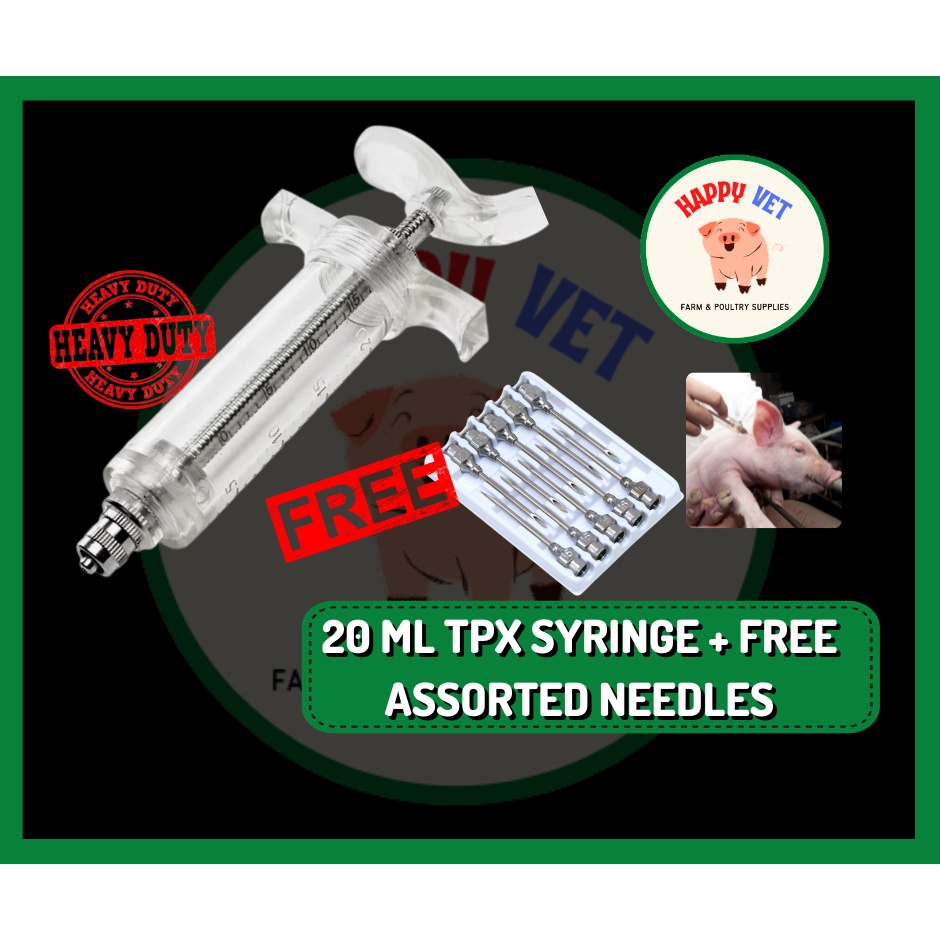 20 ml Heavy Duty TPX Veterinary Syringe + Free 12 Pcs assorted needles ...