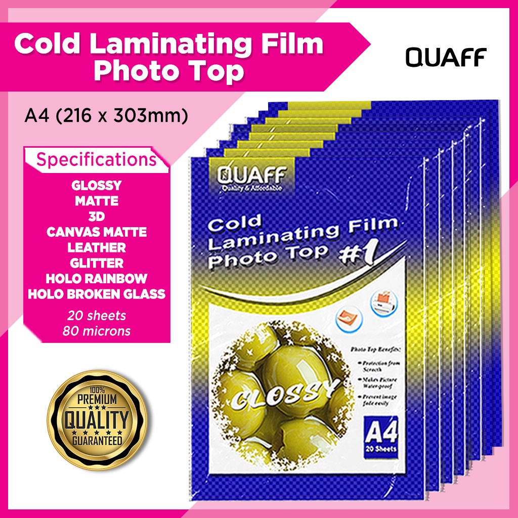 QUAFF Photo Top Cold Laminating Film A4 size 20 sheets per pack ...