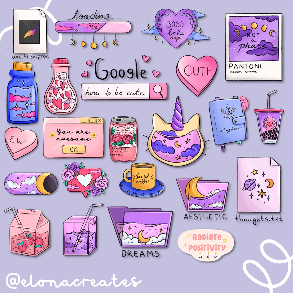 Purple And Pinks Internet Aesthetic Stickers For Planners/Journals/Bujo ...