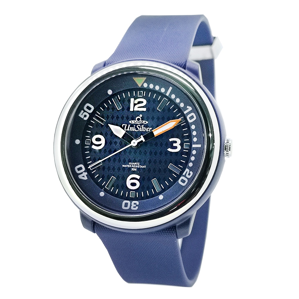 UniSilver TIME CURVEN MAXER Men's Medium Analog Silver/Dark Blue Rubber ...