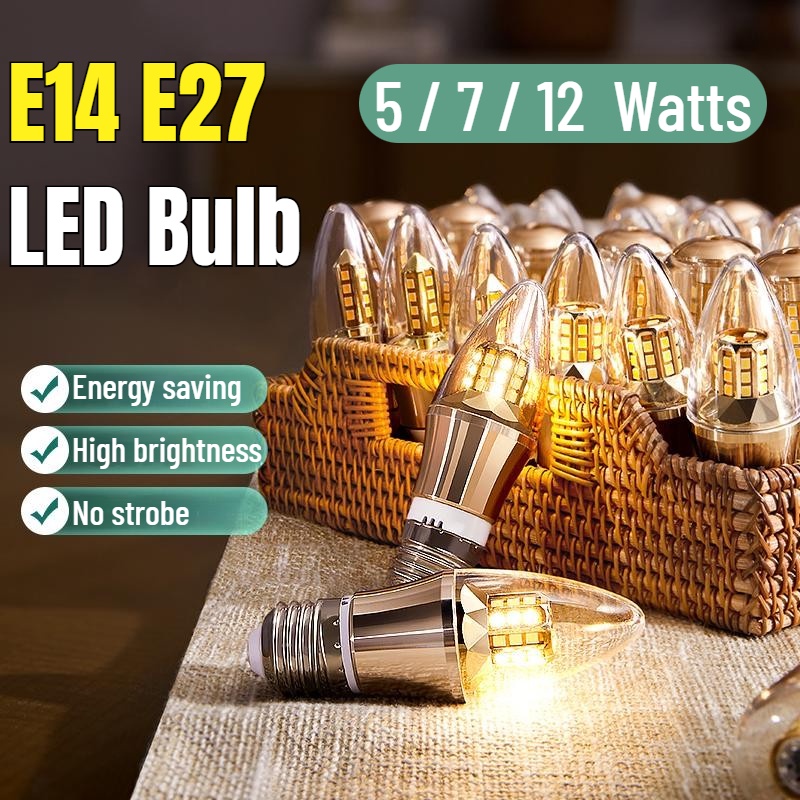 LED Candle Bulb E27 E14 Chandelier Bulb Transparent Lampshade Corn Bulb Three Color light bulb ...
