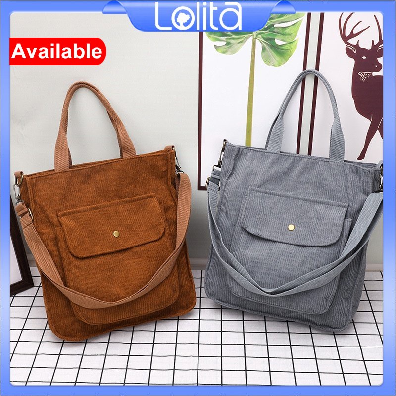 Korean Women Crossbody Bag Large Canvas Corduroy Tote Bag Retro Simple ...
