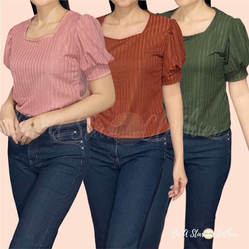 BeAStar-Leslie Casual Blouse|Puff Sleeves|Square Neck | Shopee Philippines