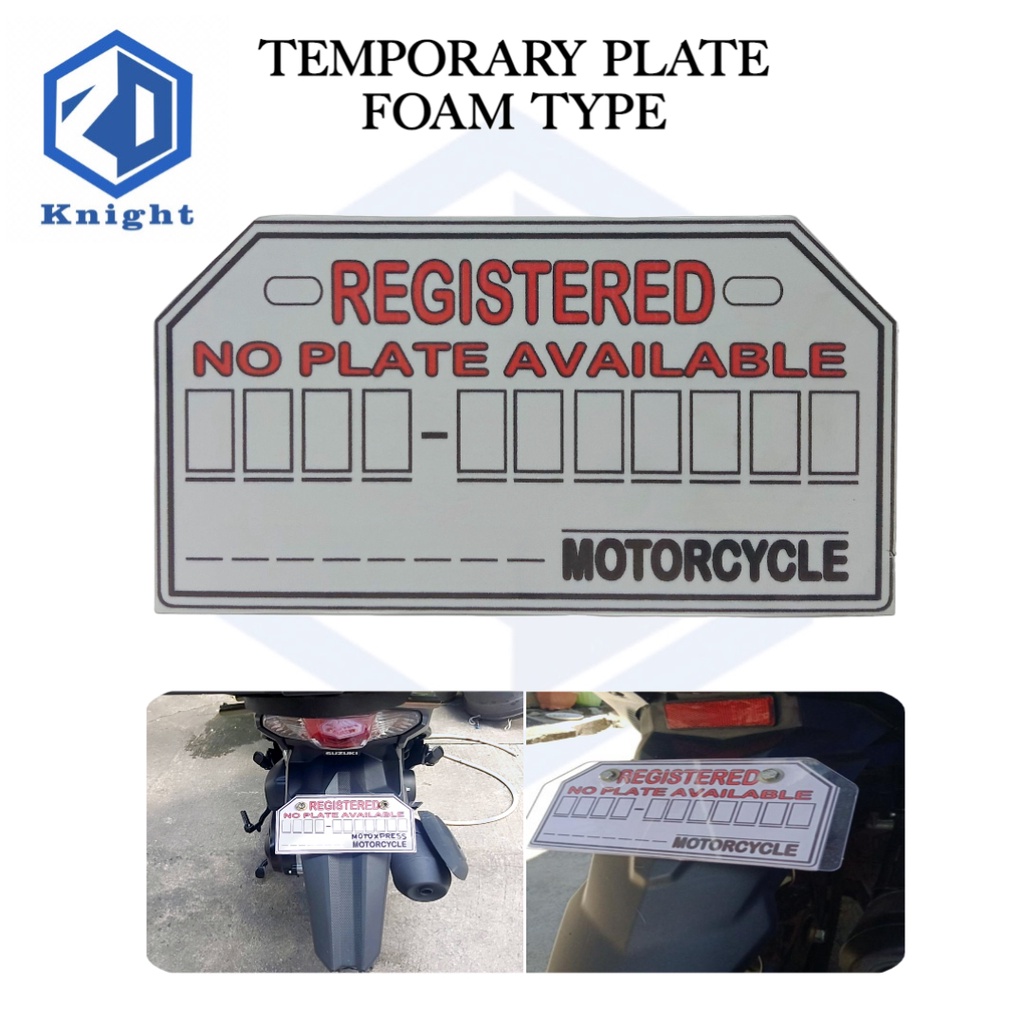 Knight Motorcycle Temporary Plate For Registration Foam Type Universal ...
