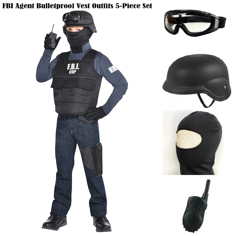 Halloween Kids Costume Cosplay FBI Agent Bulletproof Vest Outfits 5 ...