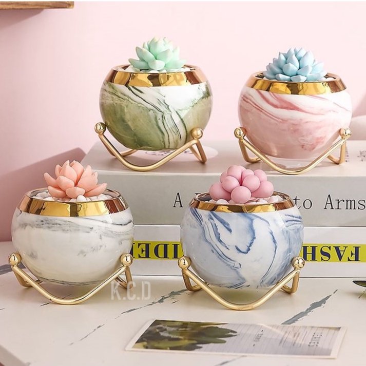 Ceramic Decorative Flower Pots with Metal Stand,Plant Pots Dining Table ...