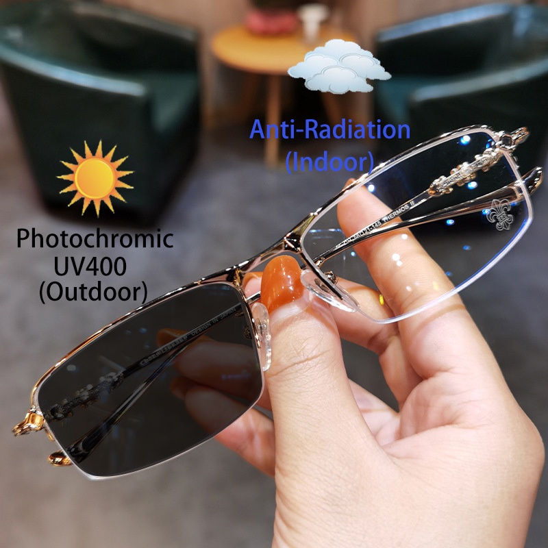 Photochromic Anti Radiation Rimless Glasses For Women Men Transition