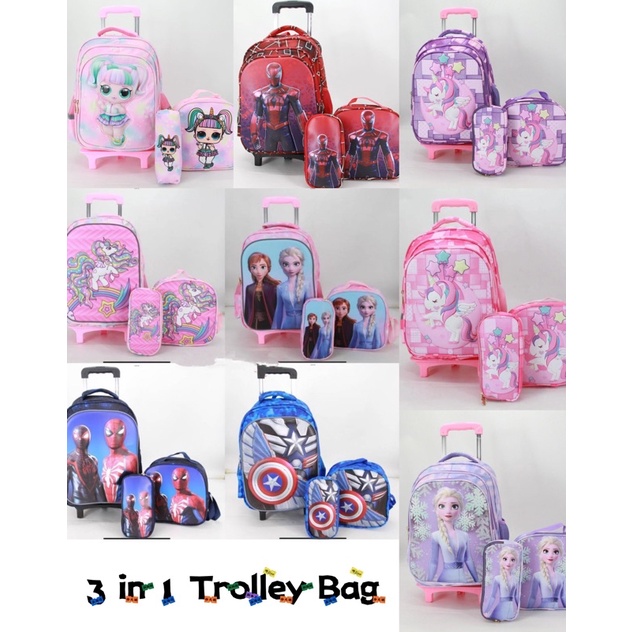 School trolley bag 16inch KIDS CHARACTER TROLLEY BAG PACK SET | Shopee ...