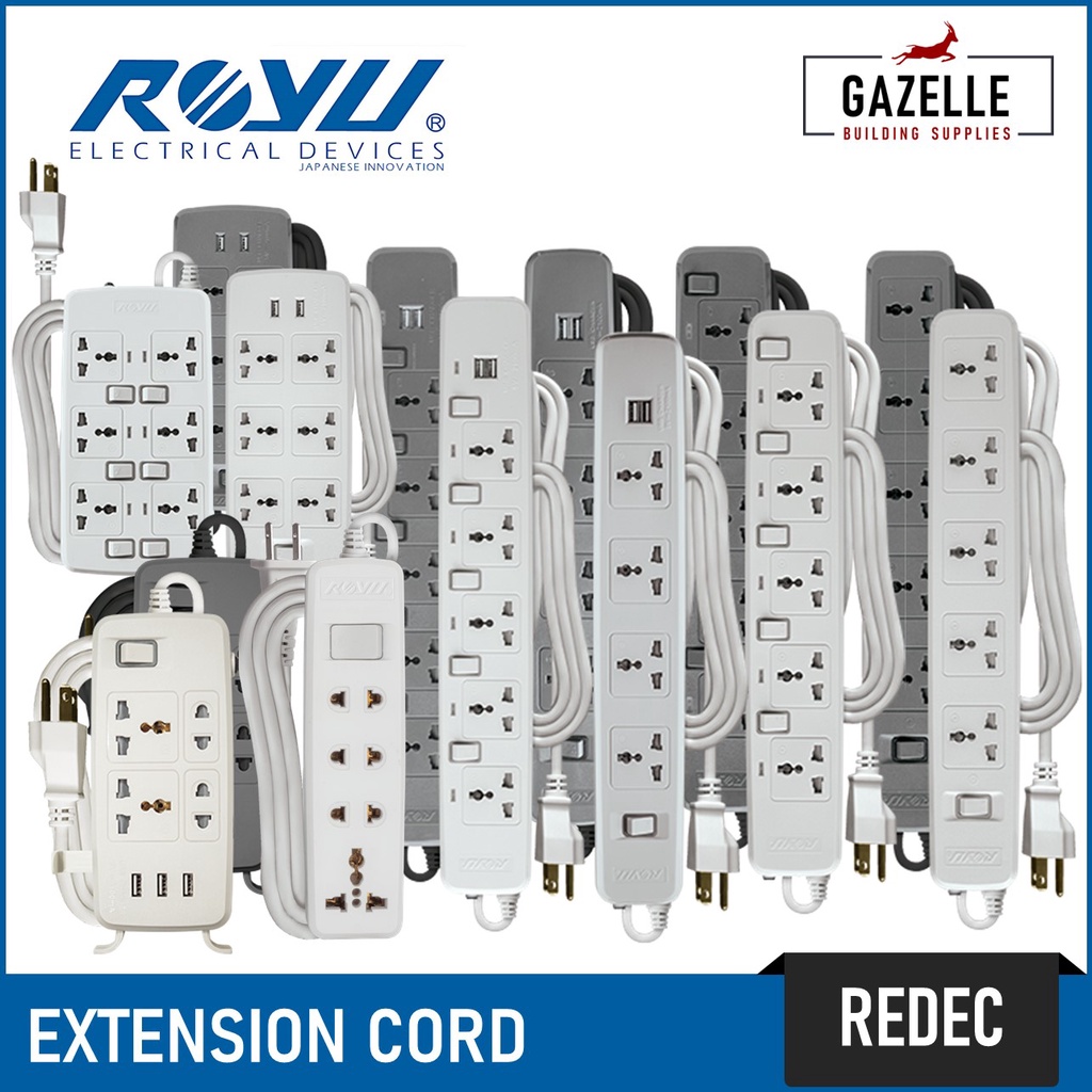 Royu Extension Cord w/ Individual Switches 2 Meter Cord 4 5 6 Gang ...