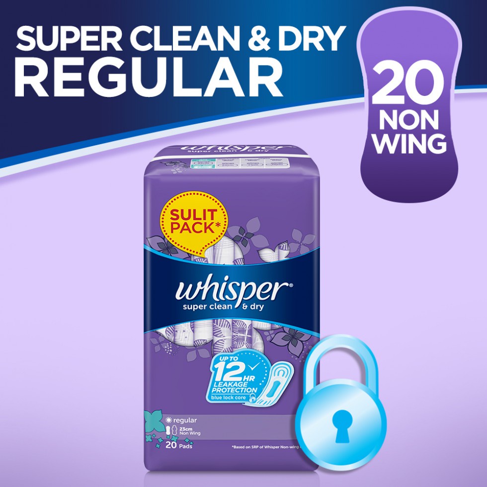 Whisper Sanitary Napkin Super Clean & Dry Regular Flow Non-wing 20s ...