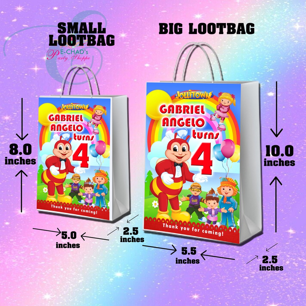 Jollibee Jollitown theme customize lootbag / paper bag (10pcs./order ...