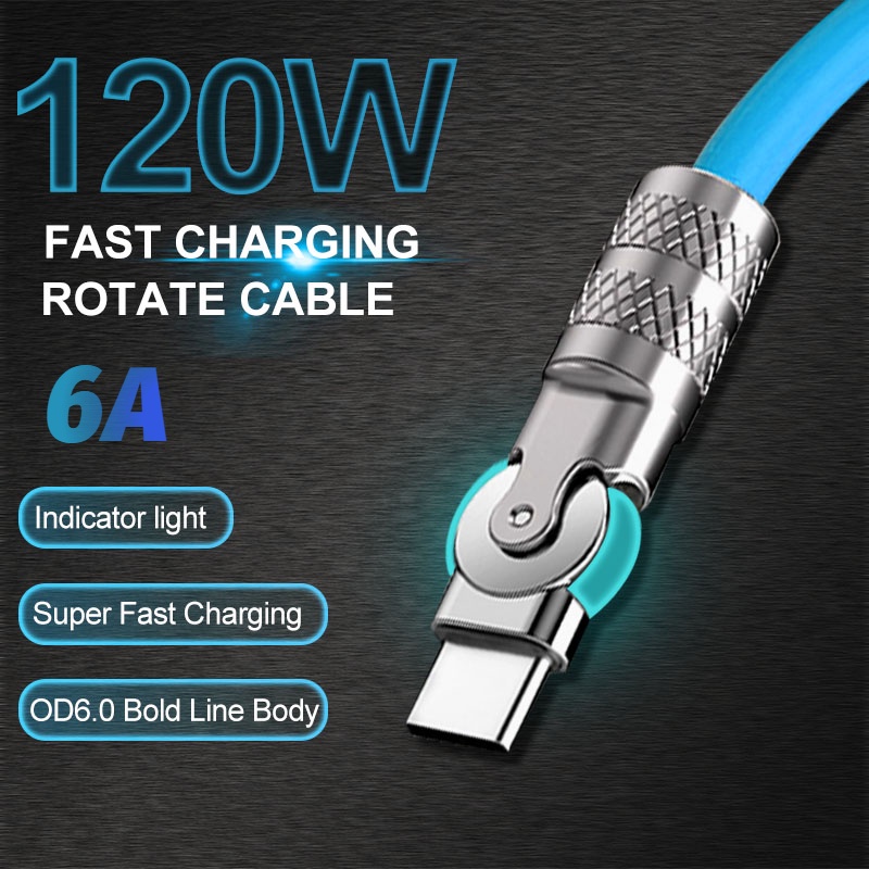 120W 6A Fast Charging Cable Liquid Silicone Gaming 180 Degree Elbow ...